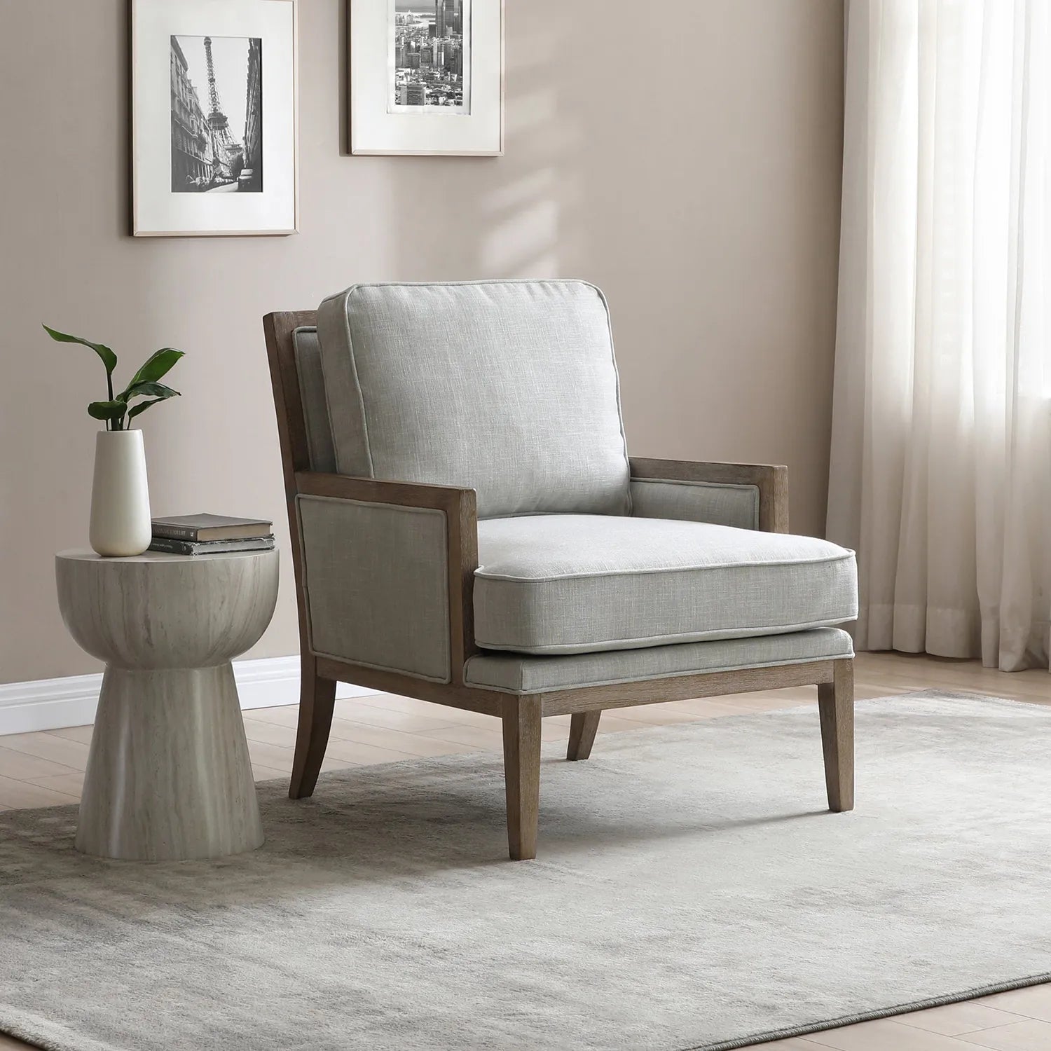 Clara Cream Linen Armchair with Washed Oak Frame – Home Of Wardrobes