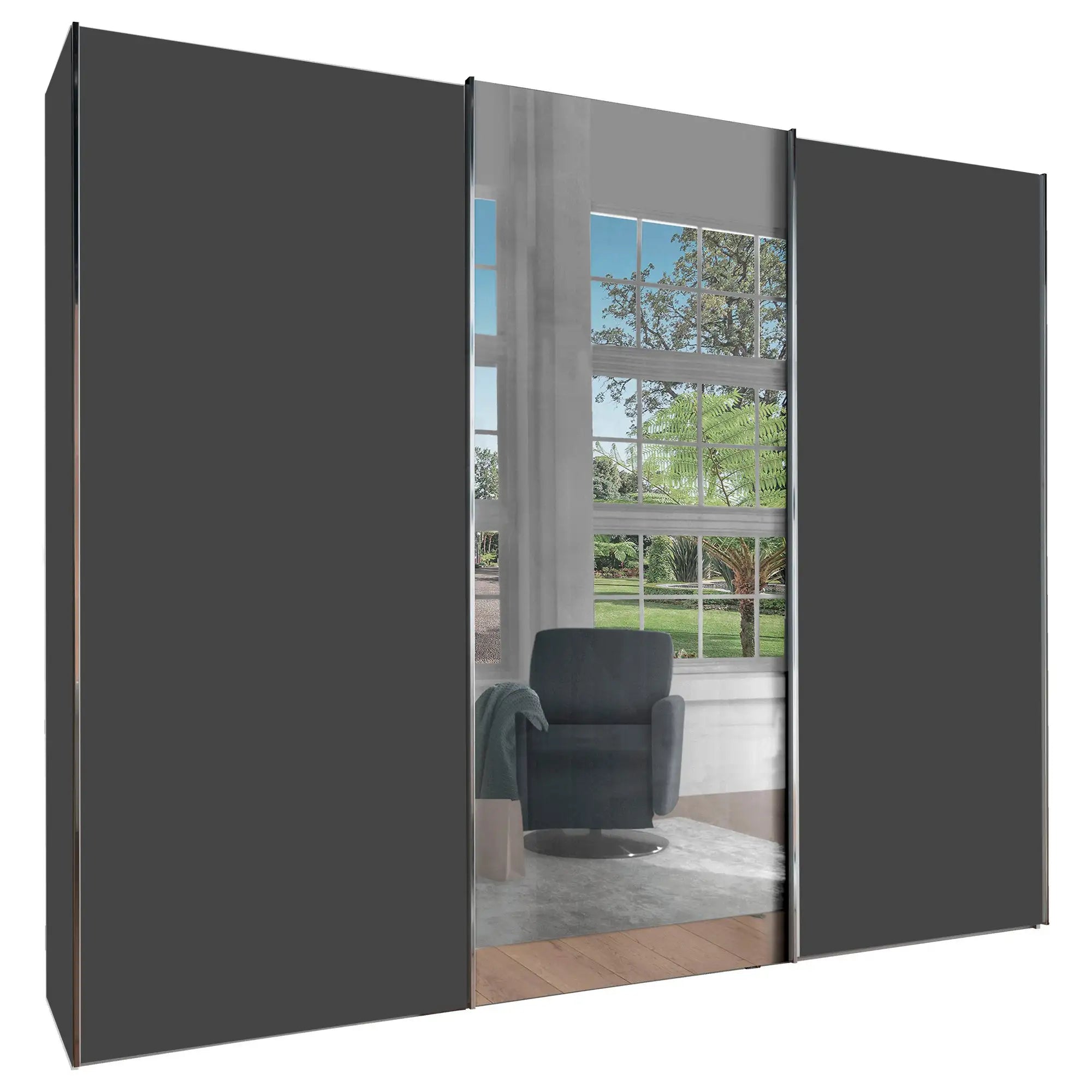 Monaco 3000 Graphite Sliding Door Wardrobe with Mirror – Home Of Wardrobes
