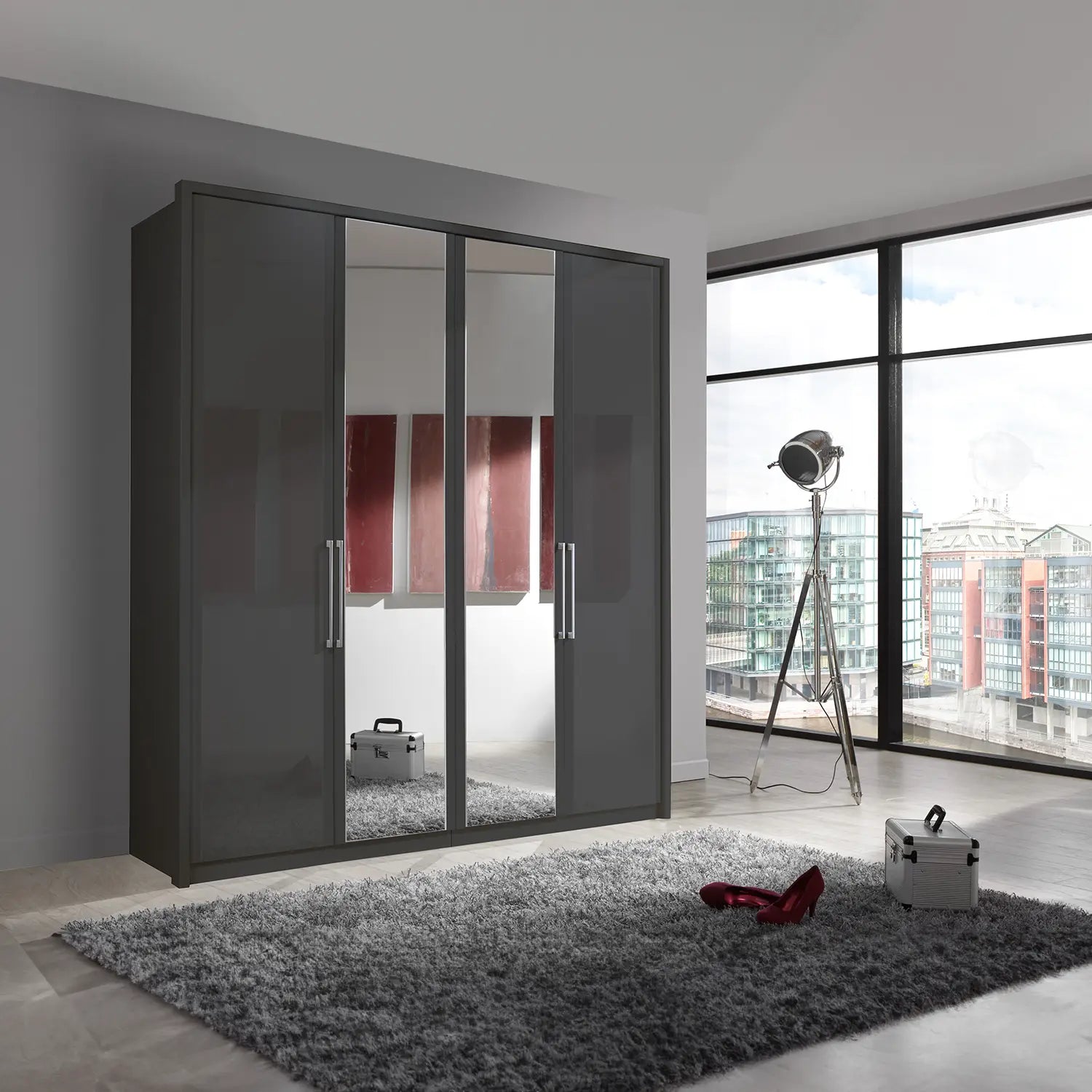 Wiemann Bristol Graphite and Mirror Front 4 Door Wardrobe – Home Of ...