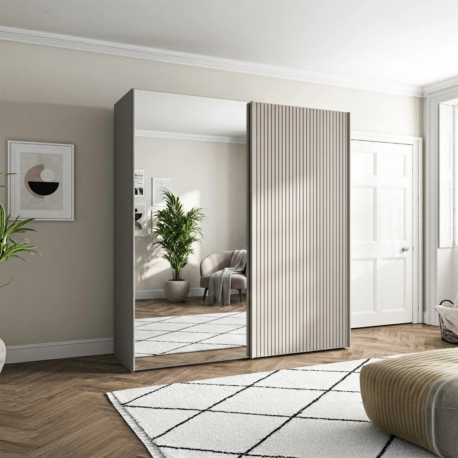 Tulsa Pebble Grey Mirrored 2 Door Sliding Wardrobe with Decking – Home ...